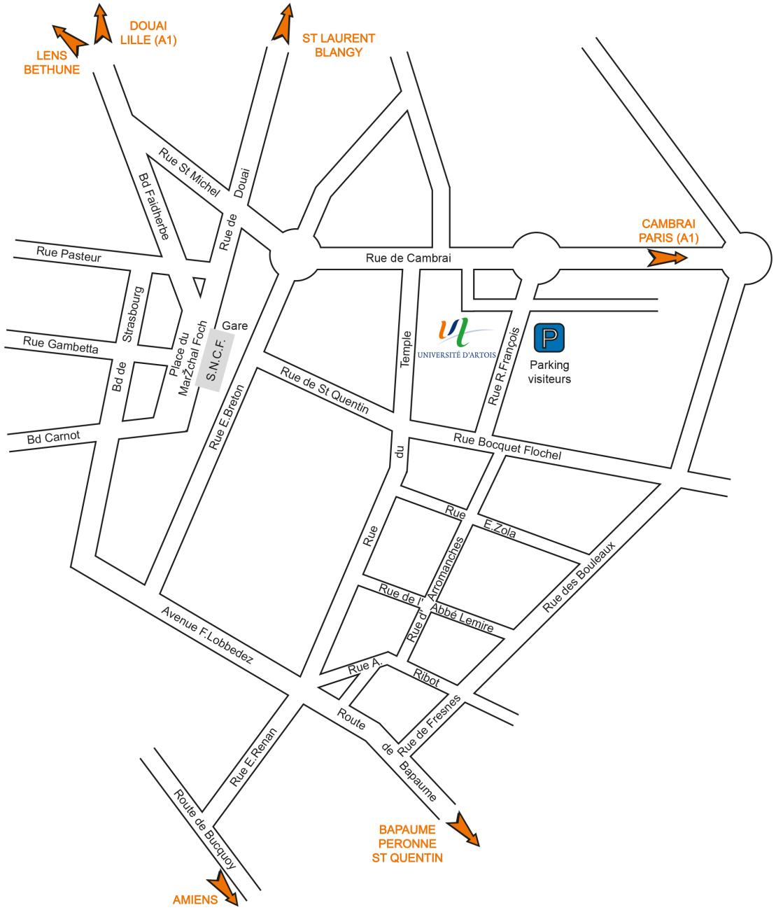 Venir en voiture sur le site d'Arras | Université d'Artois