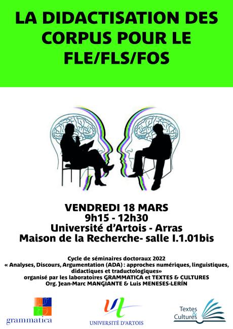 Séminaire doctoral JE 2 : « La didactisation des corpus pour le FLE/FLS ...
